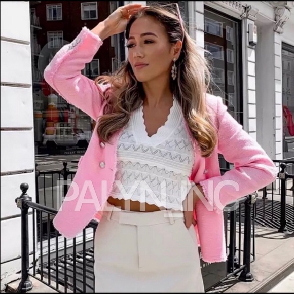 Zara | Jackets & Coats | Zara Pink Tweed Jacket With Buttons | Poshmark